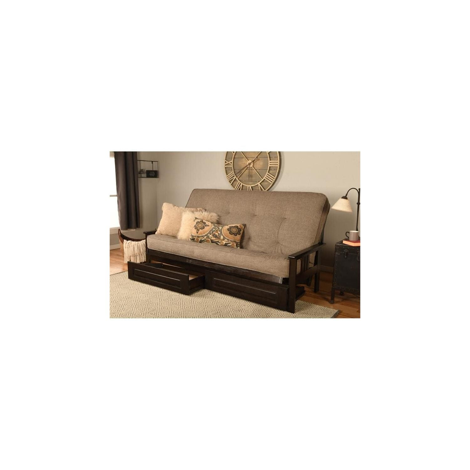 Homestock Modern Minimalism Wooden Futon Frame Set in Espresso Finish ...