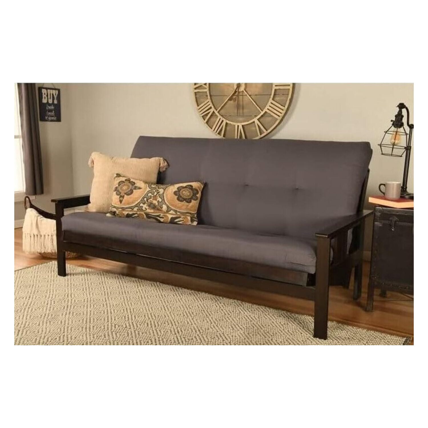 Homestock Modern Minimalism Wooden Futon Frame Set in Espresso Finish ...