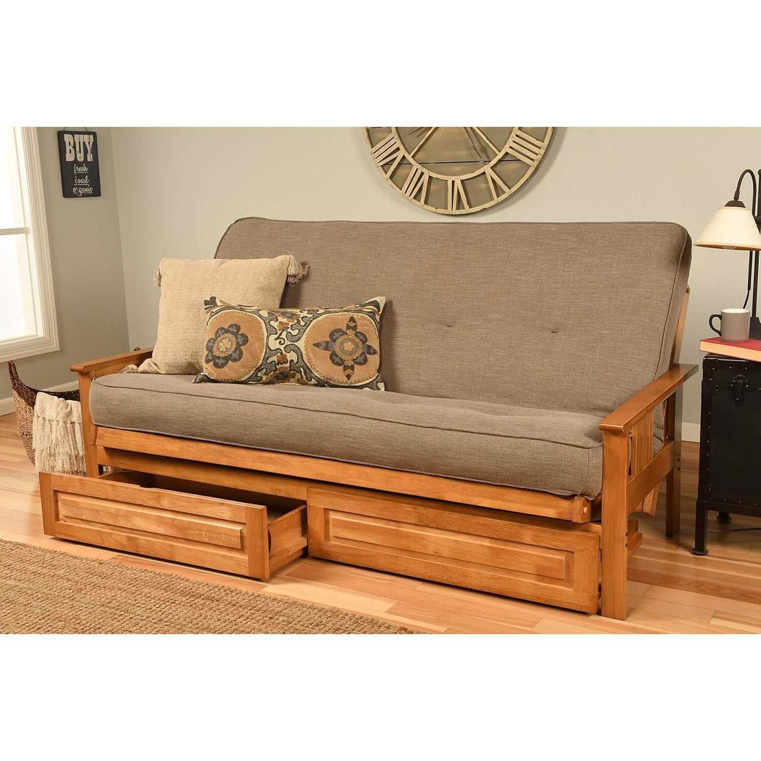 Homestock Modern Motifs Full Futon Frame with Storage Drawers, Color ...