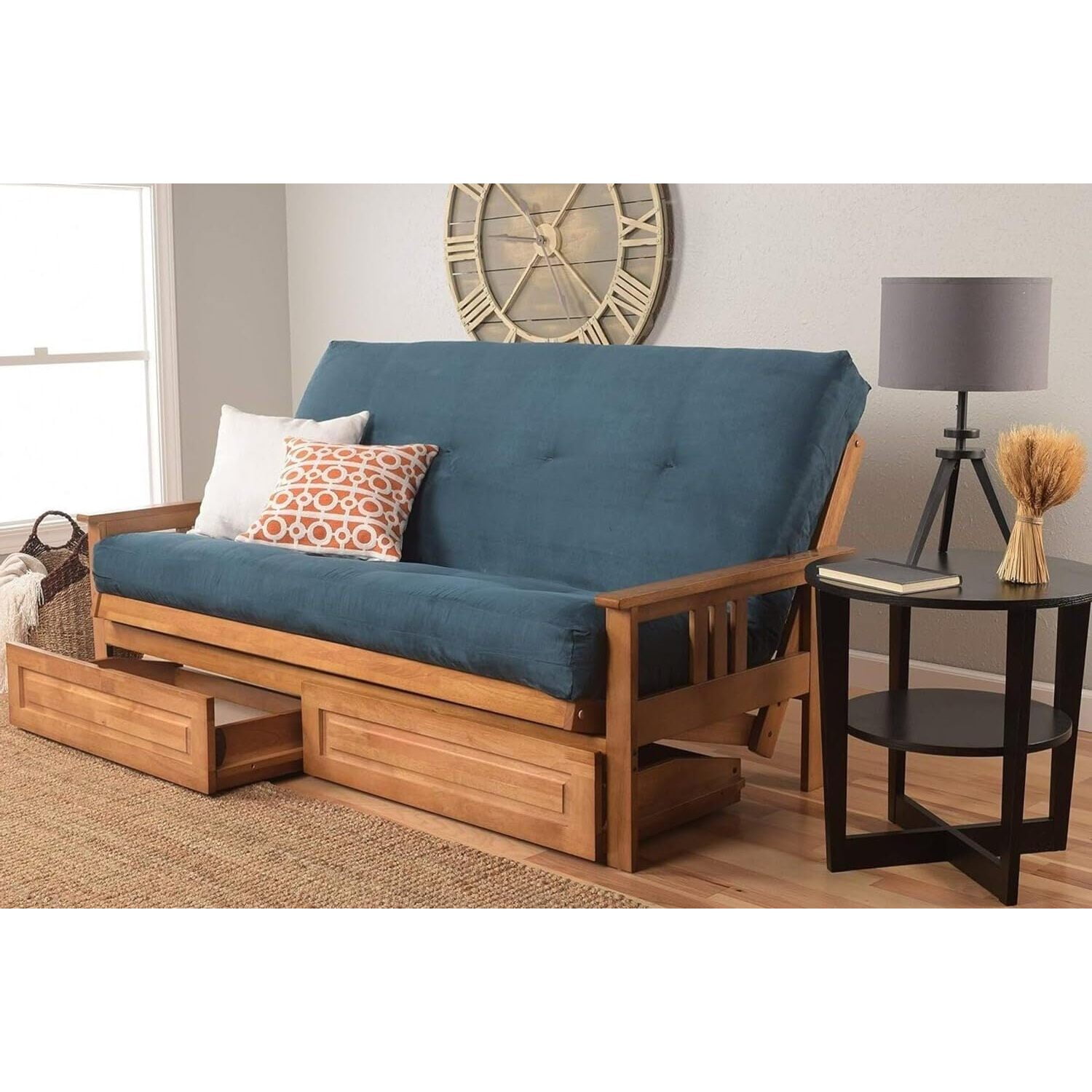 Homestock Handmade Home Butternut Finish Futon Frame Set with Mattress ...