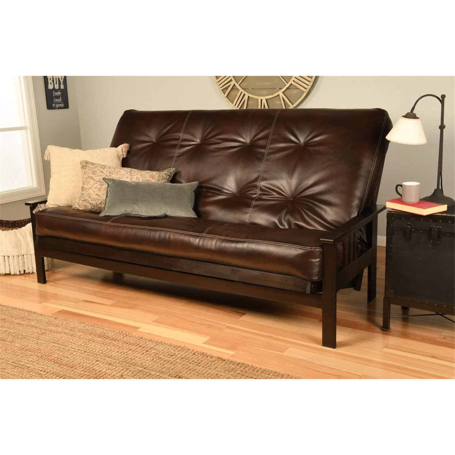 Homestock Modern Minimalism Wooden Futon Frame Set in Espresso Finish ...
