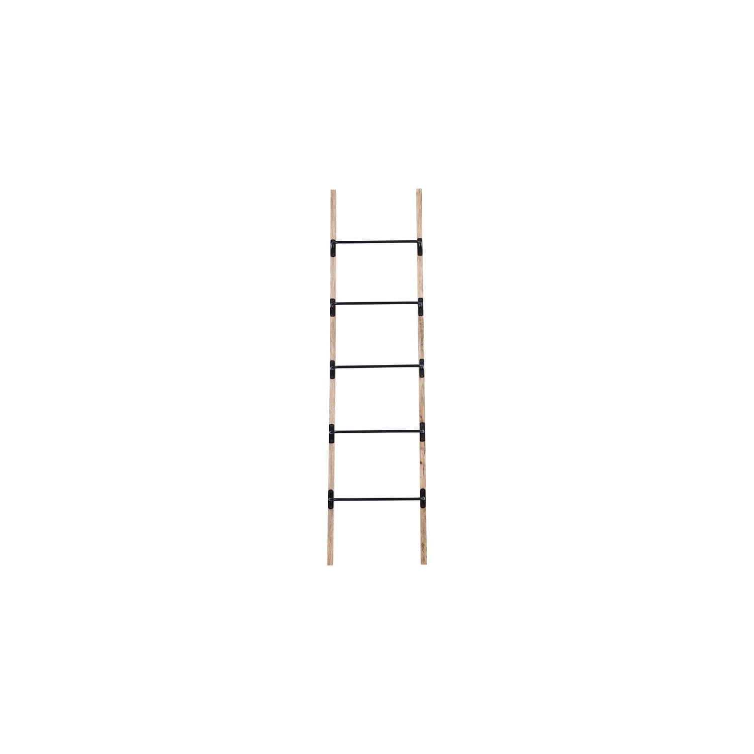 Modern Decorative Ladder Shelf - Black Mango Wood & Aluminum, 72" Tall ...