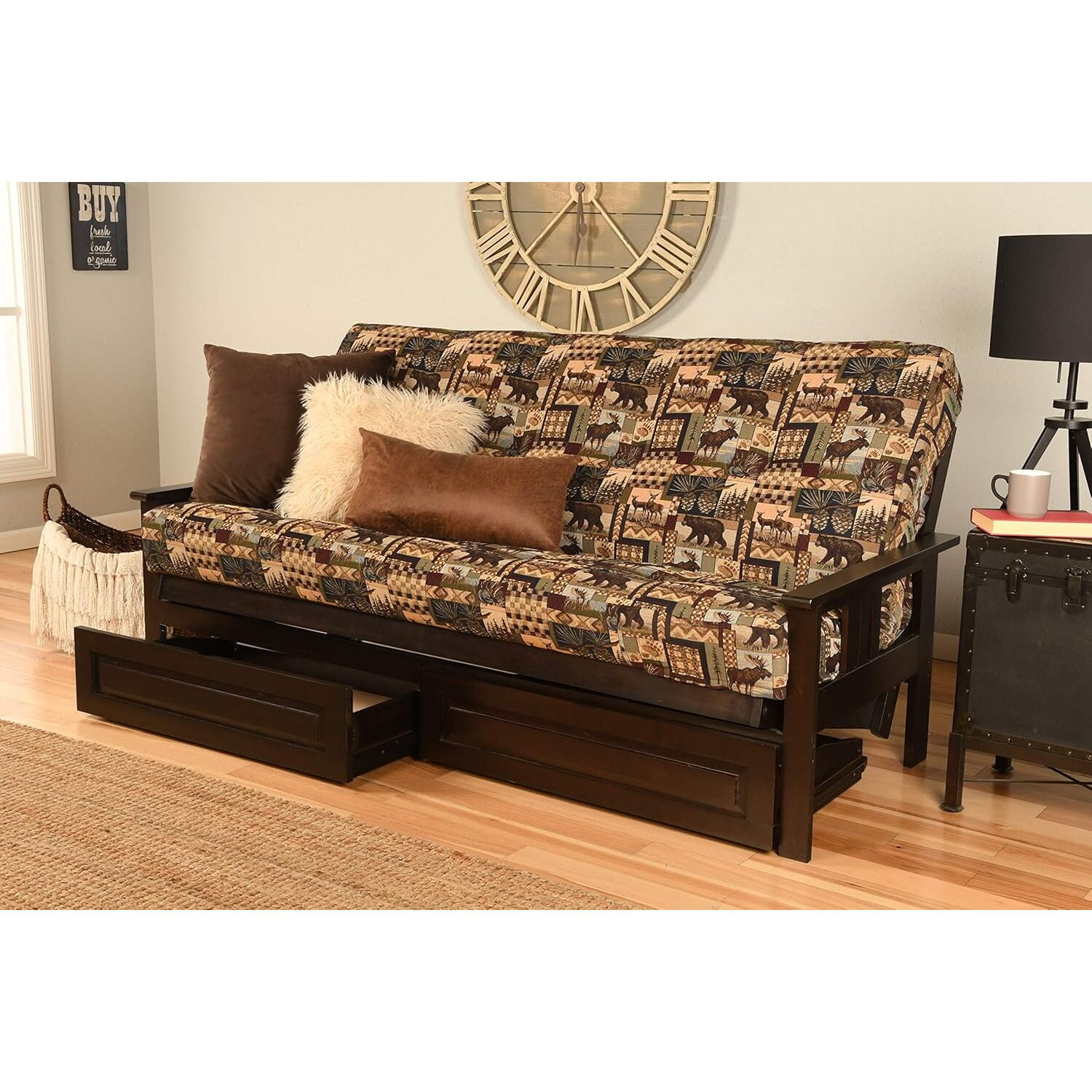 Homestock Modern Muse Wood Futon Frame Set with Storage Drawers ...
