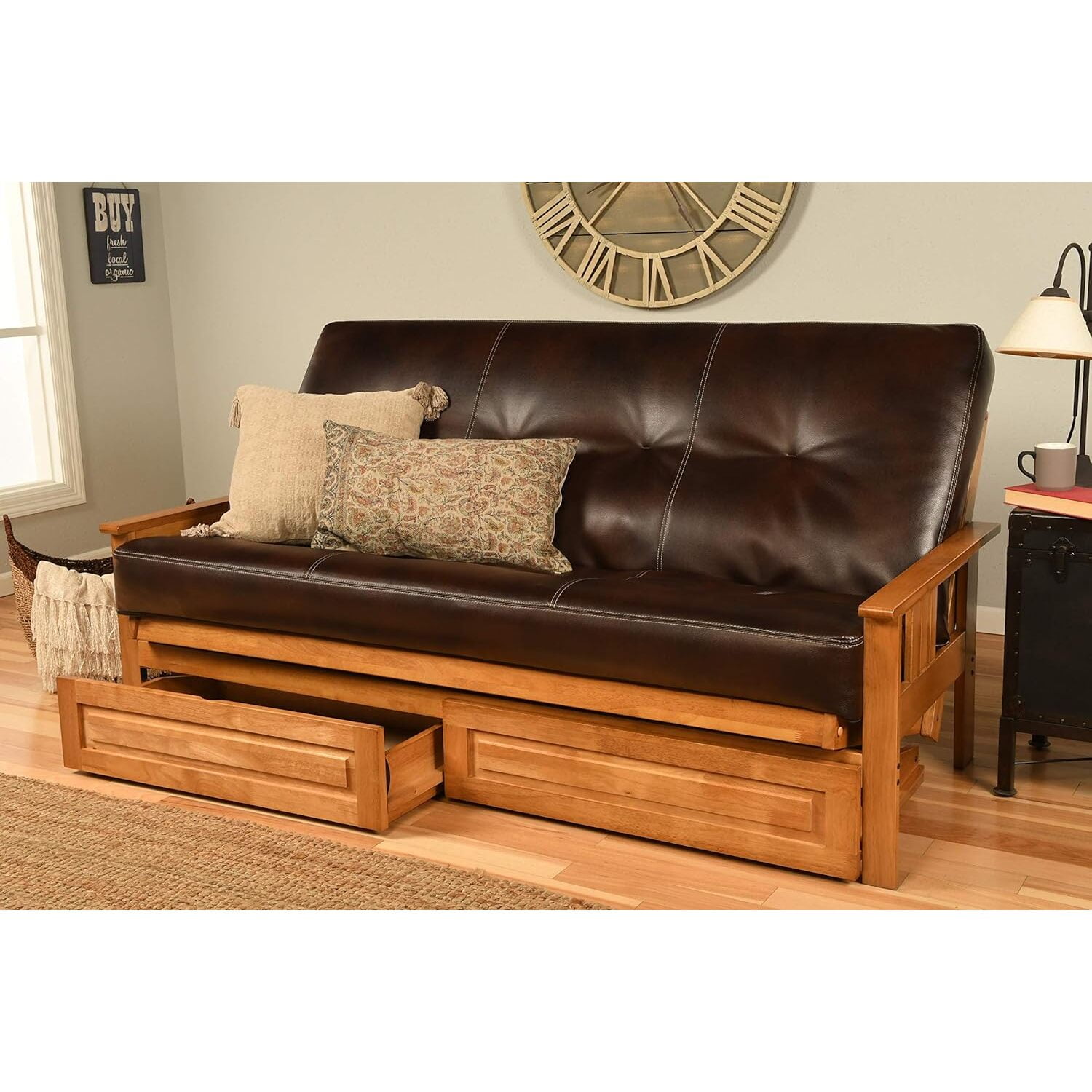 Homestock Modern Muse Wood Futon Frame Set with Storage Drawers ...