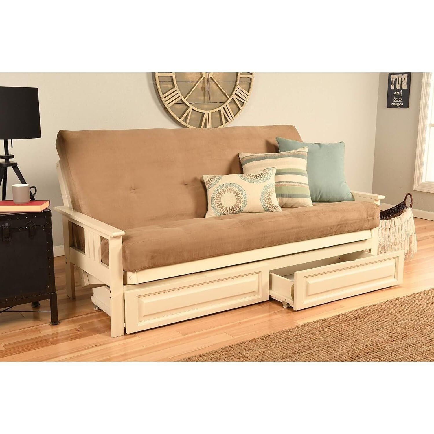 Homestock Modern Muse Wood Futon Frame Set with Storage Drawers ...
