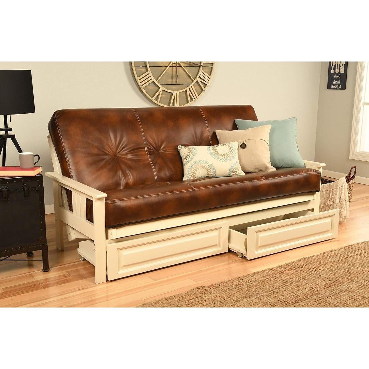 Homestock Modern Muse Wood Futon Frame Set with Storage Drawers ...