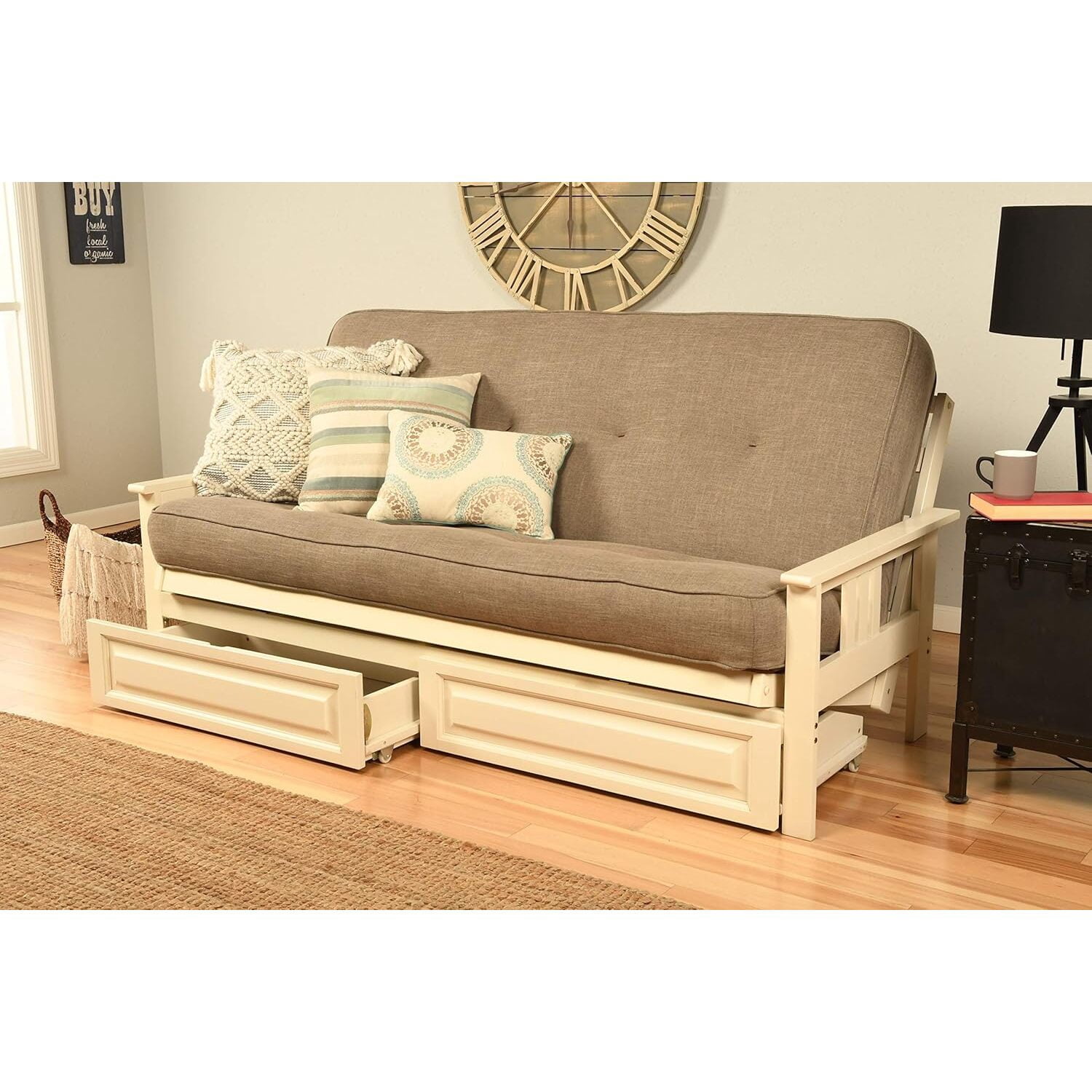 Homestock Modern Muse Wood Futon Frame Set with Storage Drawers ...