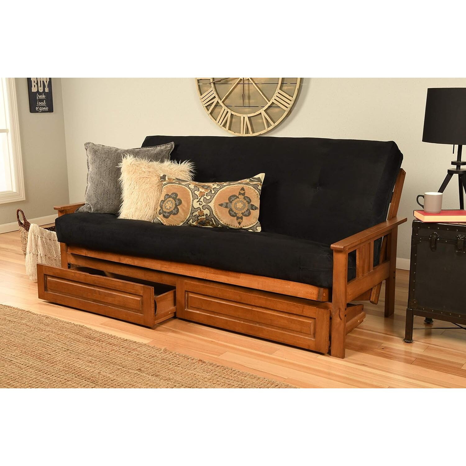 Homestock Modern Muse Wood Futon Frame Set with Storage Drawers ...