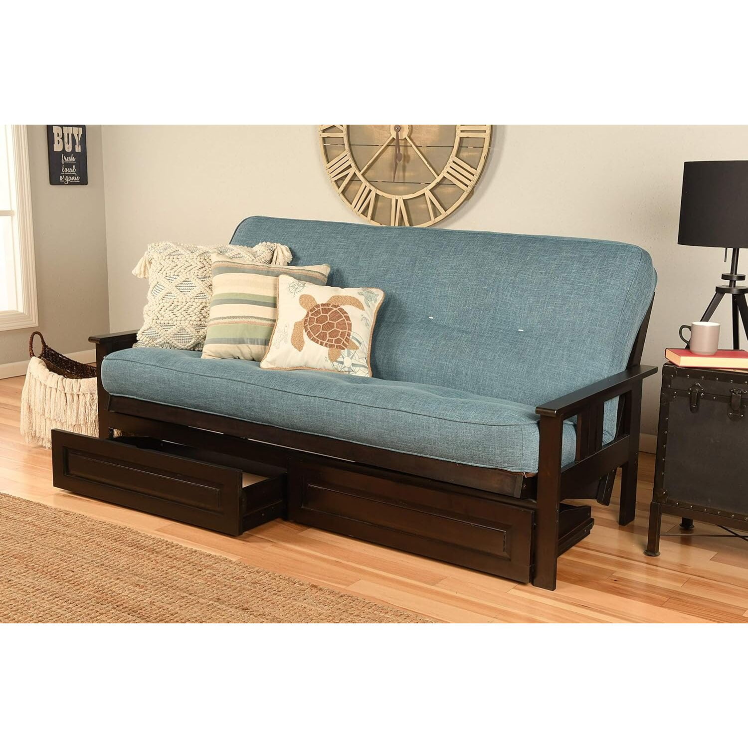 Homestock Modern Muse Wood Futon Frame Set with Storage Drawers ...