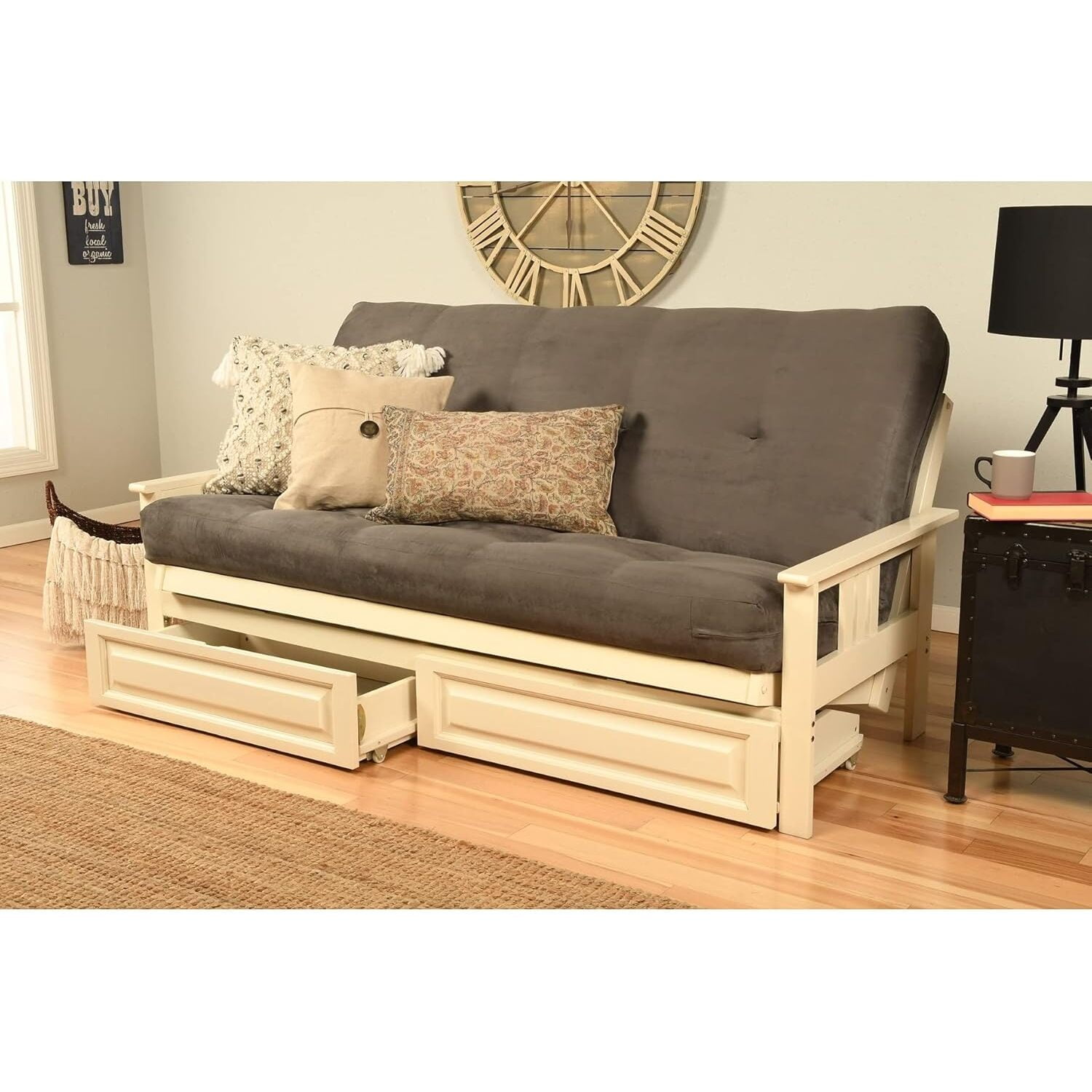 Homestock Modern Muse Wood Futon Frame Set with Storage Drawers ...