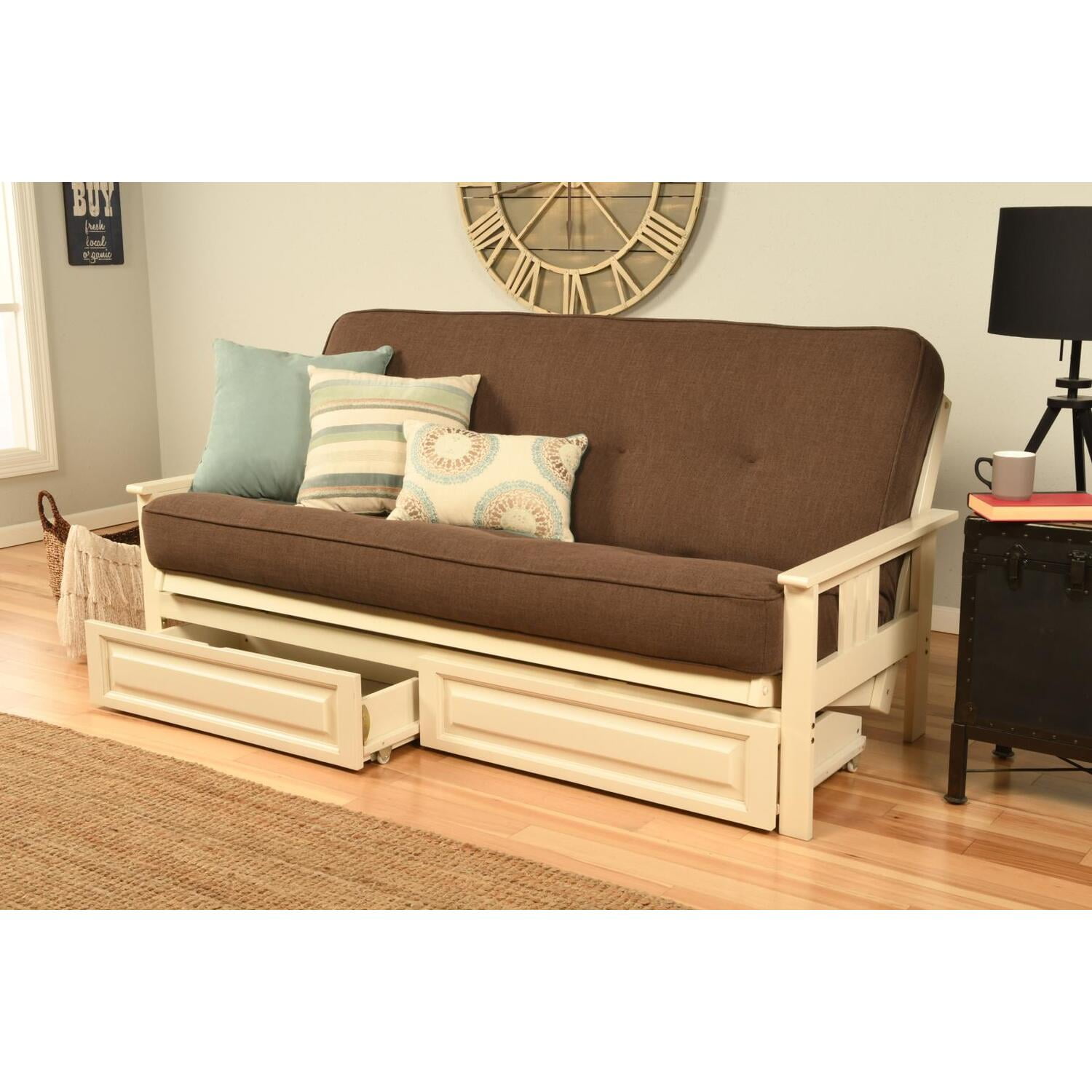Homestock Modern Muse Wood Futon Frame Set with Storage Drawers ...
