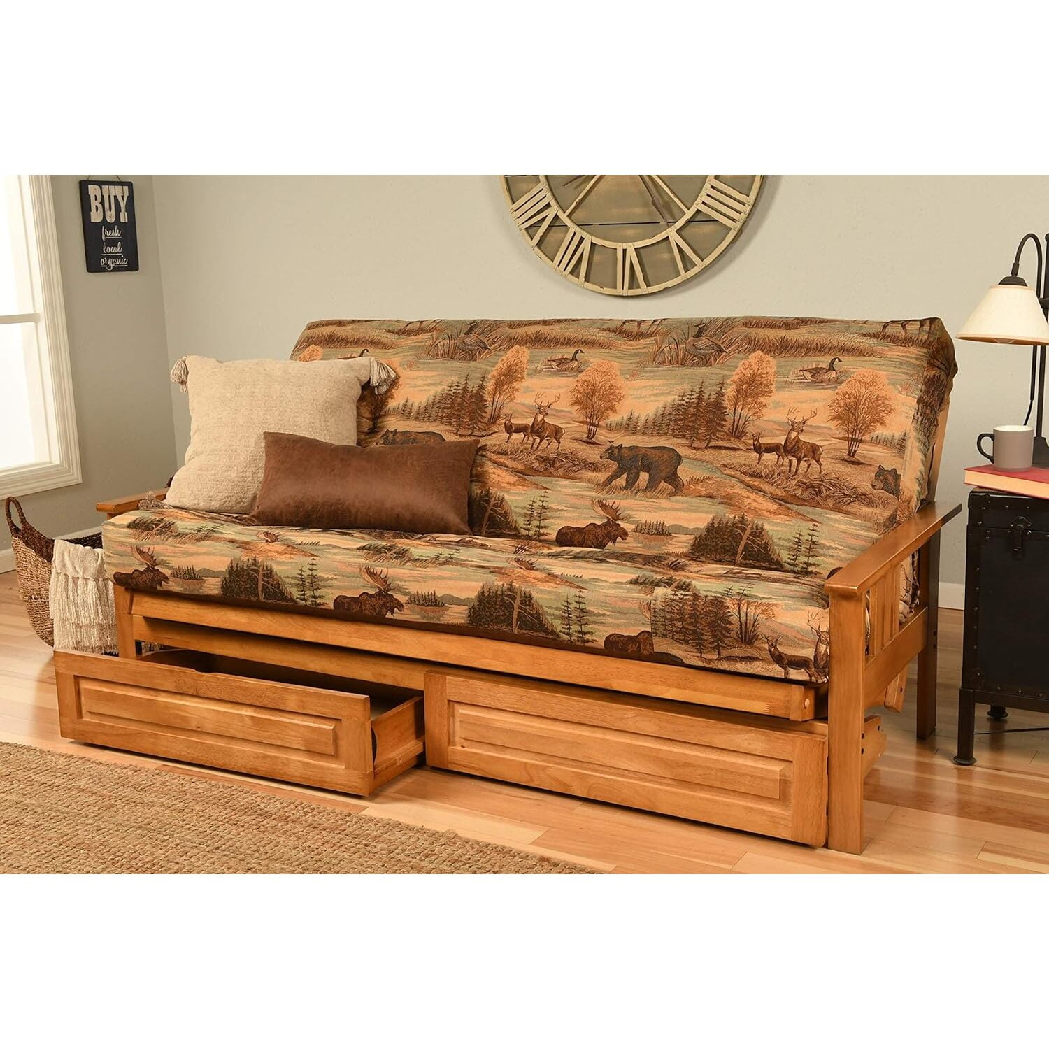 Homestock Modern Muse Wood Futon Frame Set with Storage Drawers ...