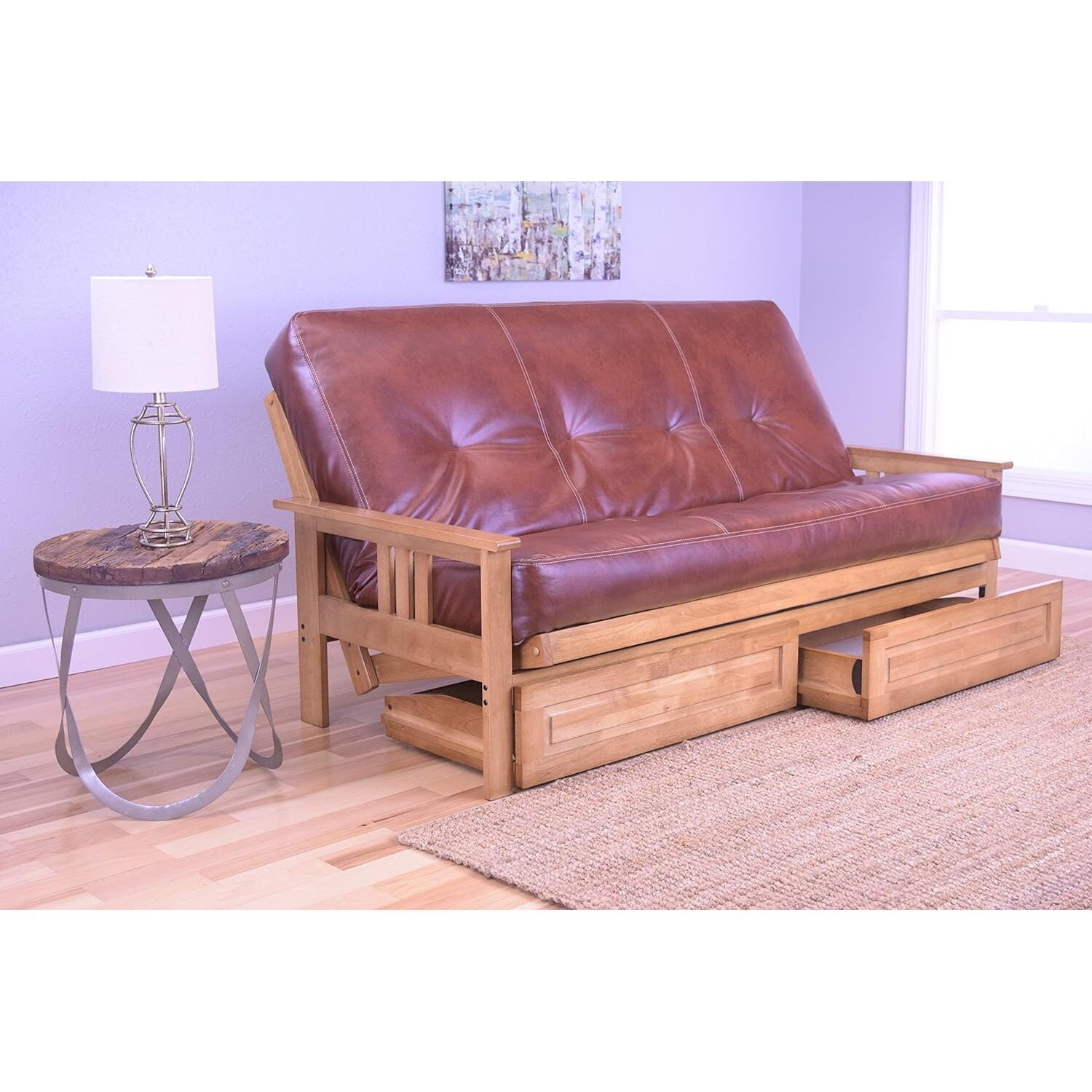 Homestock Modern Muse Wood Futon Frame Set with Storage Drawers ...