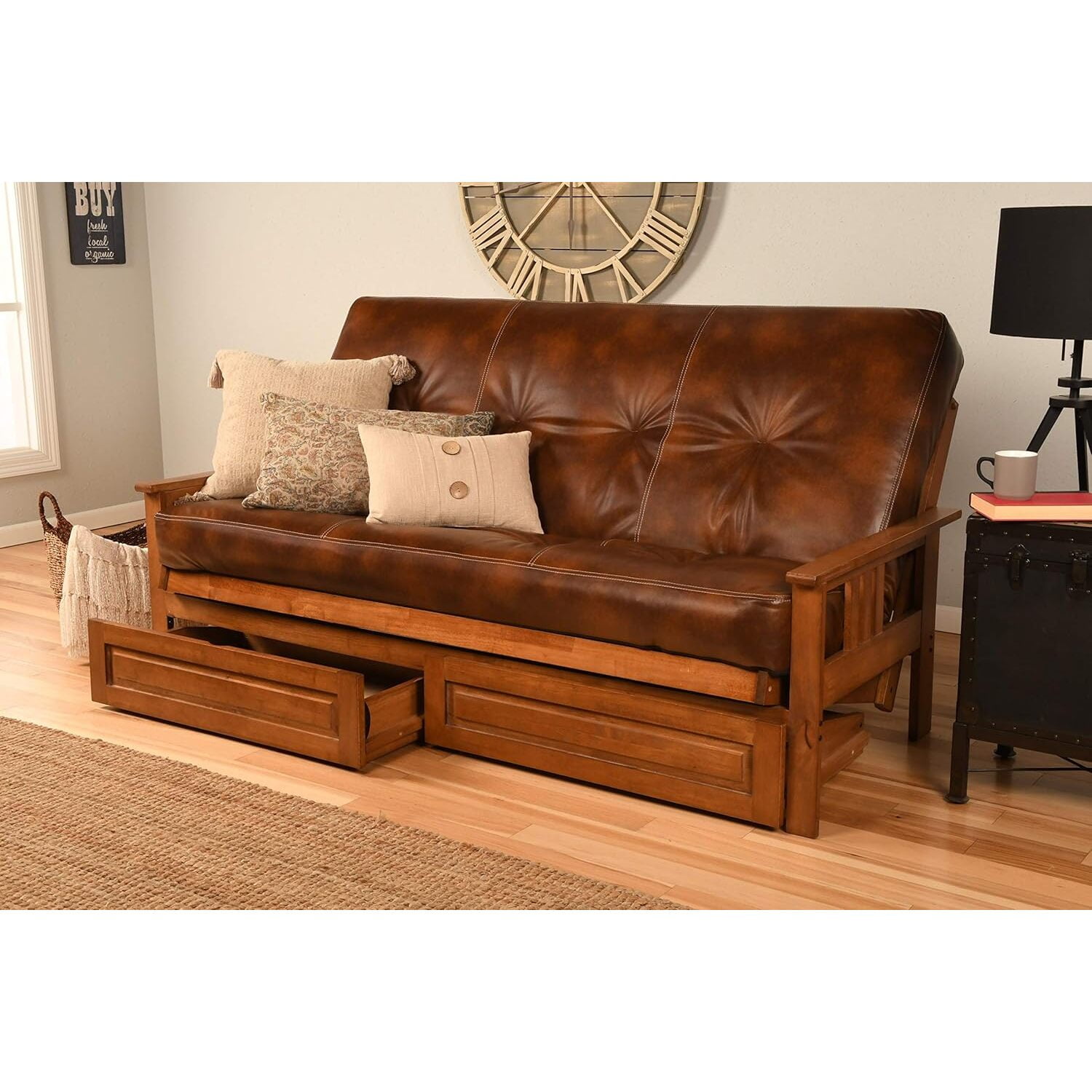 Homestock Modern Muse Wood Futon Frame Set with Storage Drawers ...