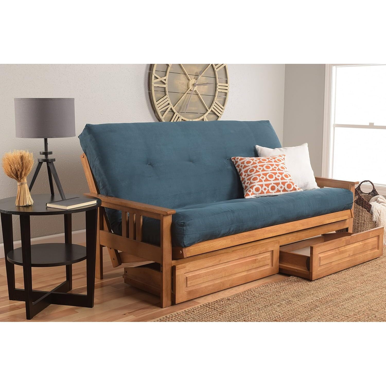 Homestock Modern Muse Wood Futon Frame Set with Storage Drawers ...