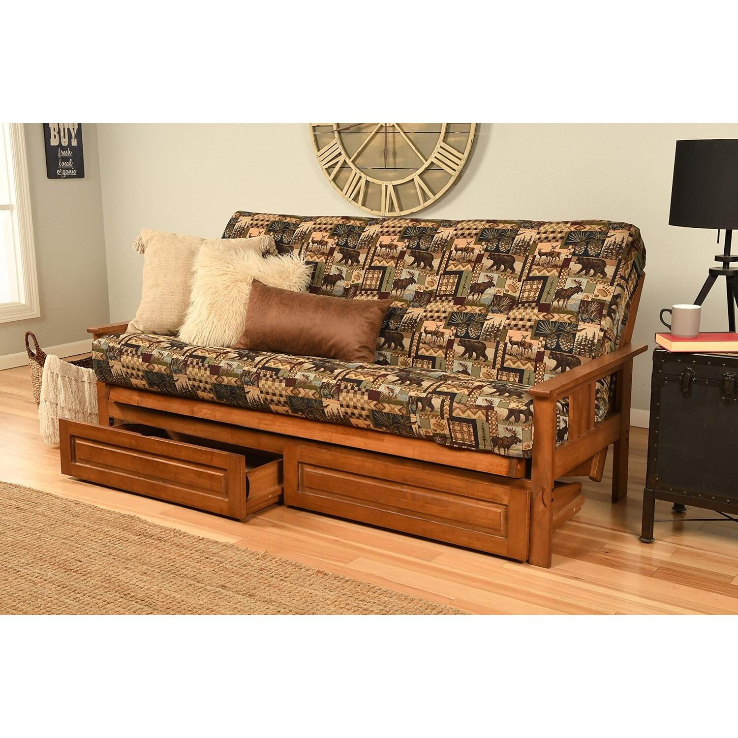 Homestock Modern Muse Wood Futon Frame Set with Storage Drawers ...