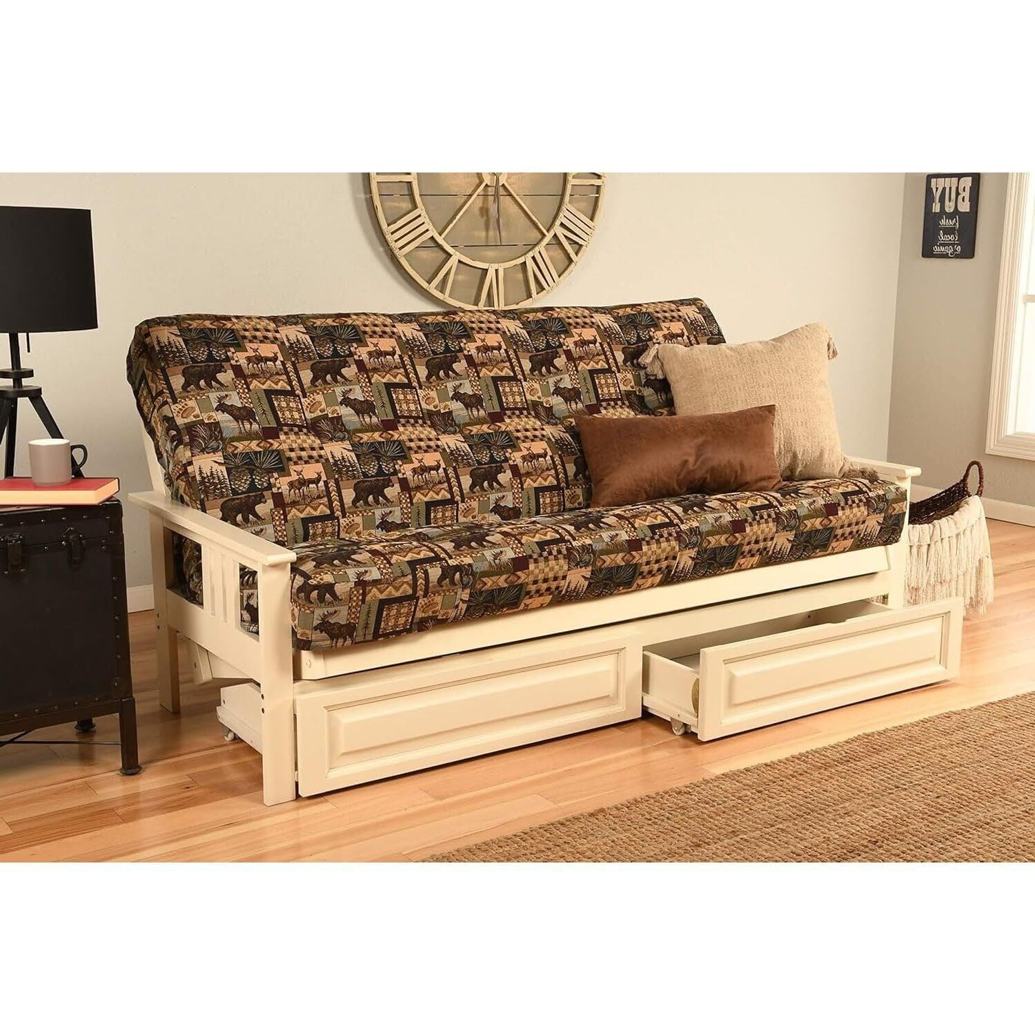 Homestock Modern Muse Wood Futon Frame Set with Storage Drawers ...