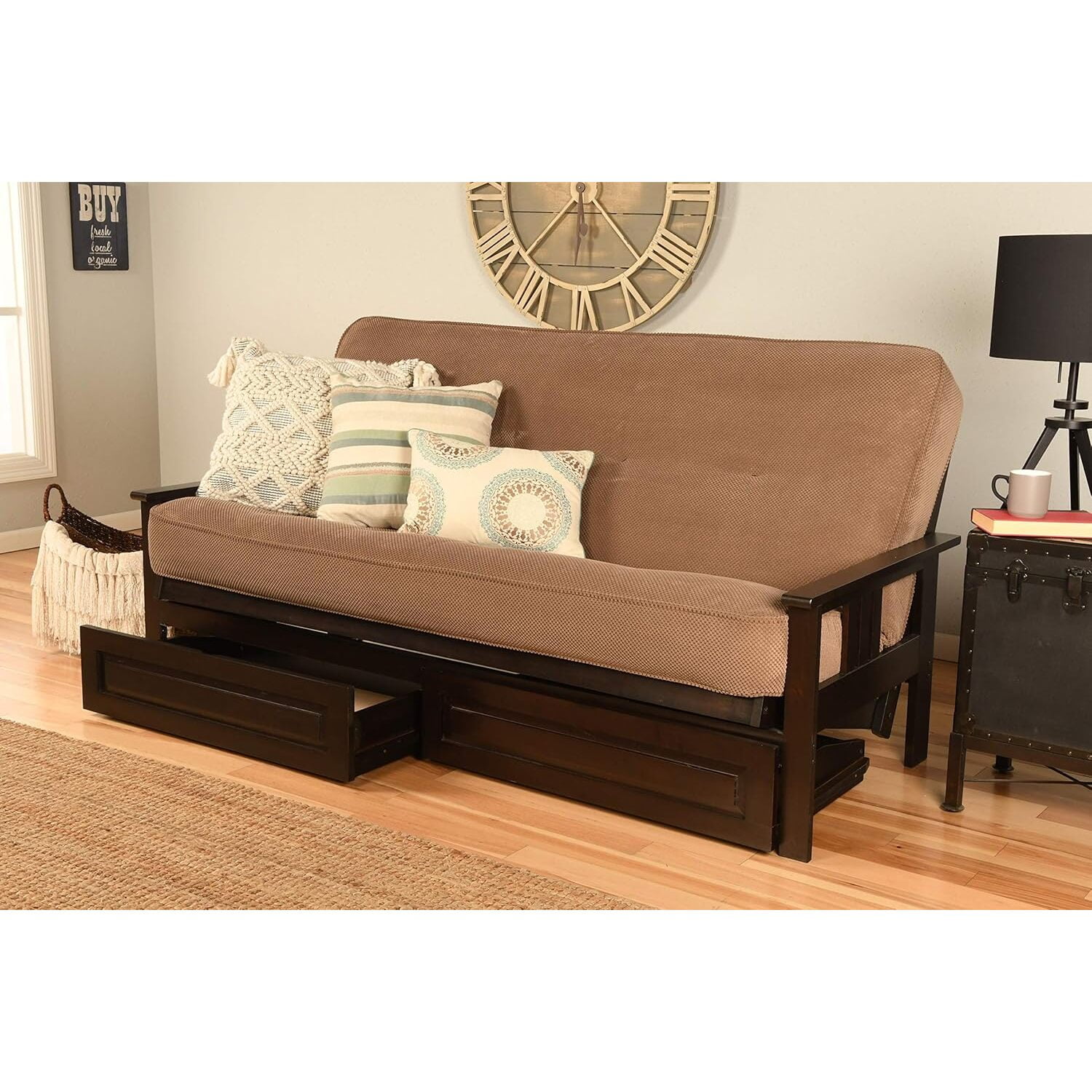 Homestock Modern Muse Wood Futon Frame Set with Storage Drawers ...