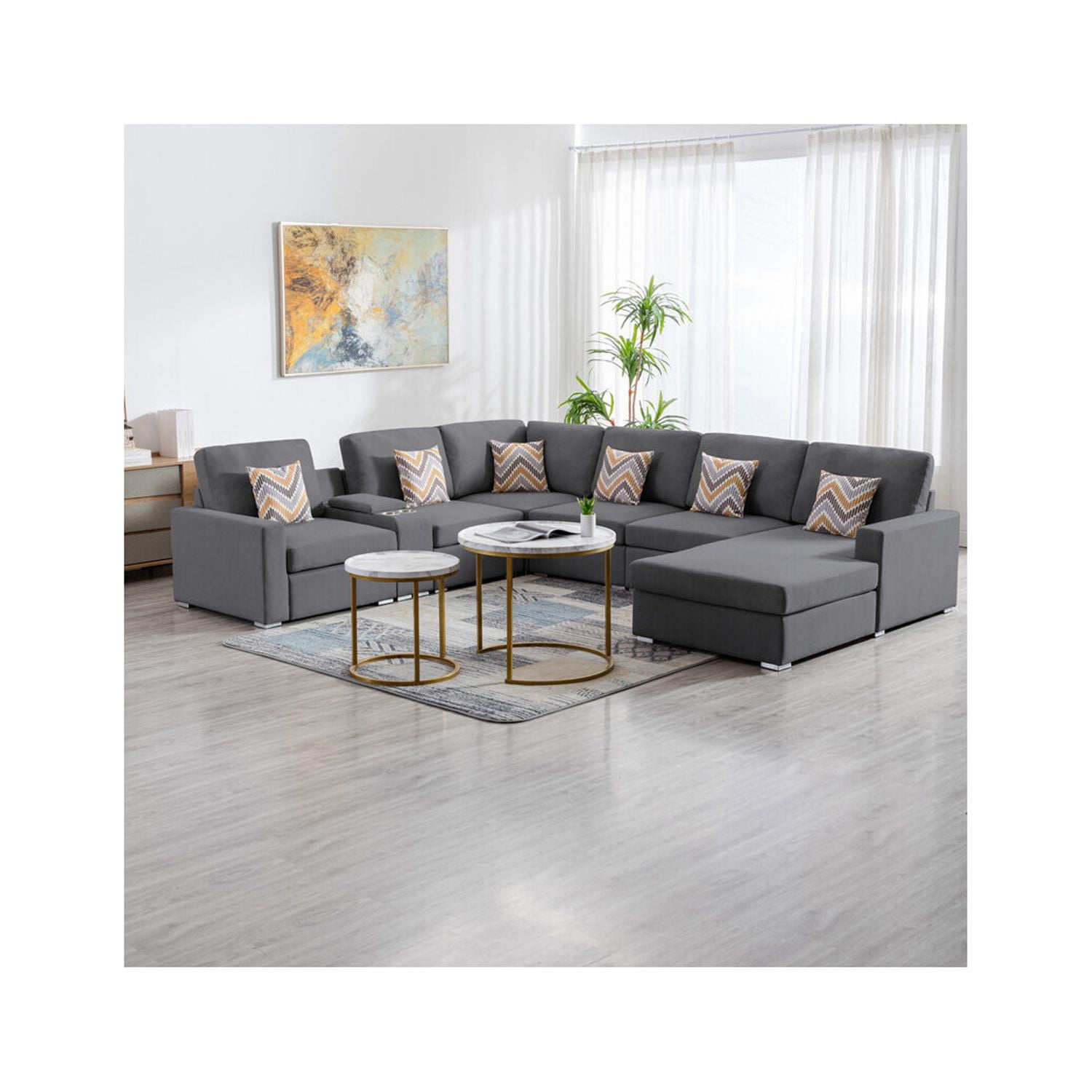 Homestock Mountain Lodge Linen Fabric 7Pc Reversible Chaise Sectional ...