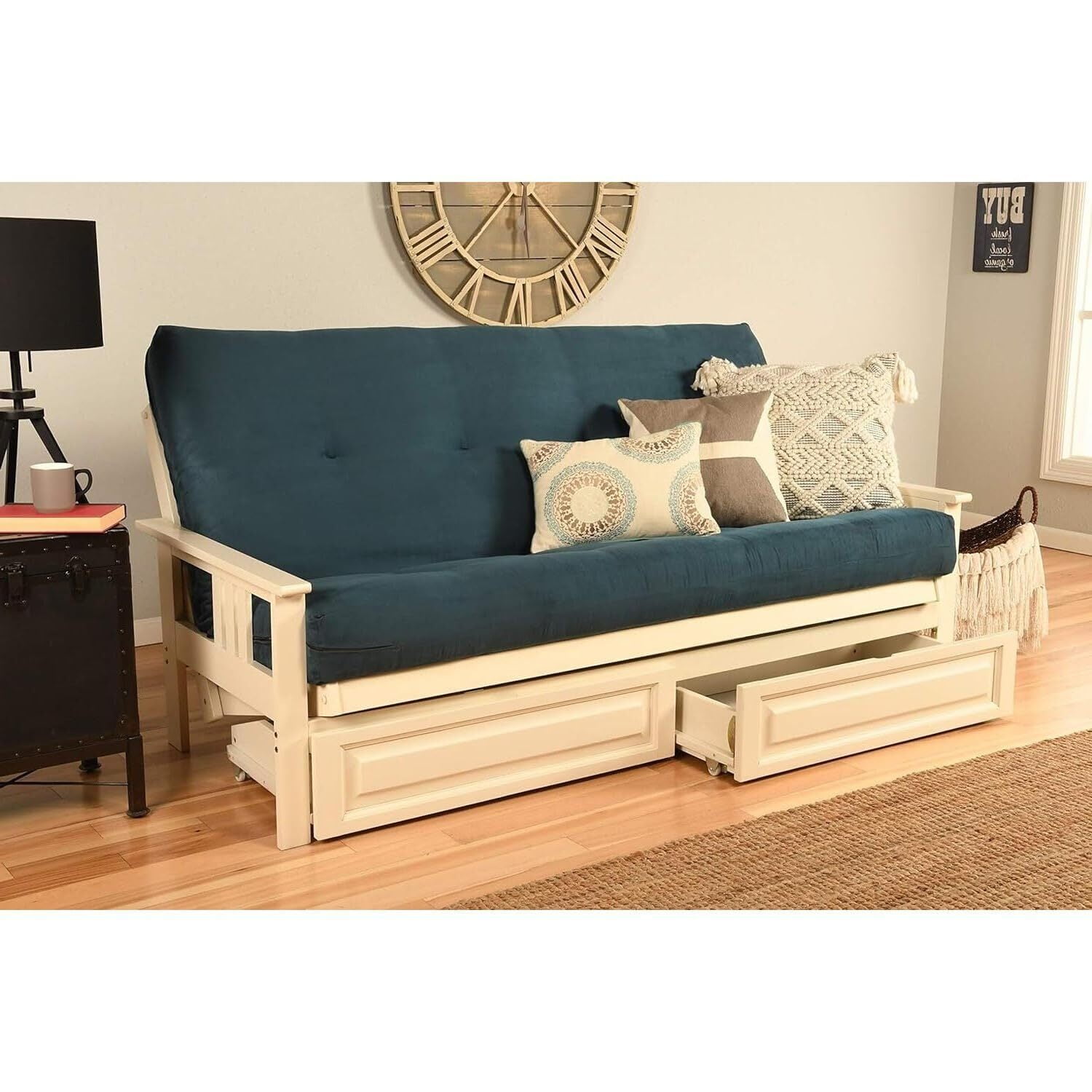 Homestock Natural Beauty Full Futon Frame with Storage Drawers, Color ...