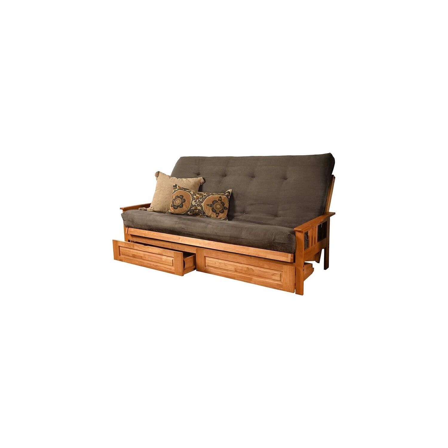 Homestock Natural Beauty Wooden Futon Frame Set with Mattress, Queen ...