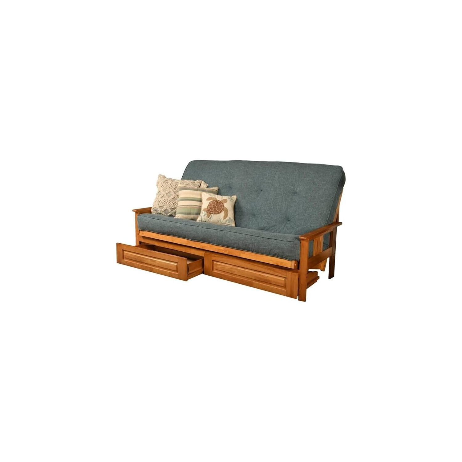 Homestock Natural Beauty Wooden Futon Frame Set with Mattress, Queen ...