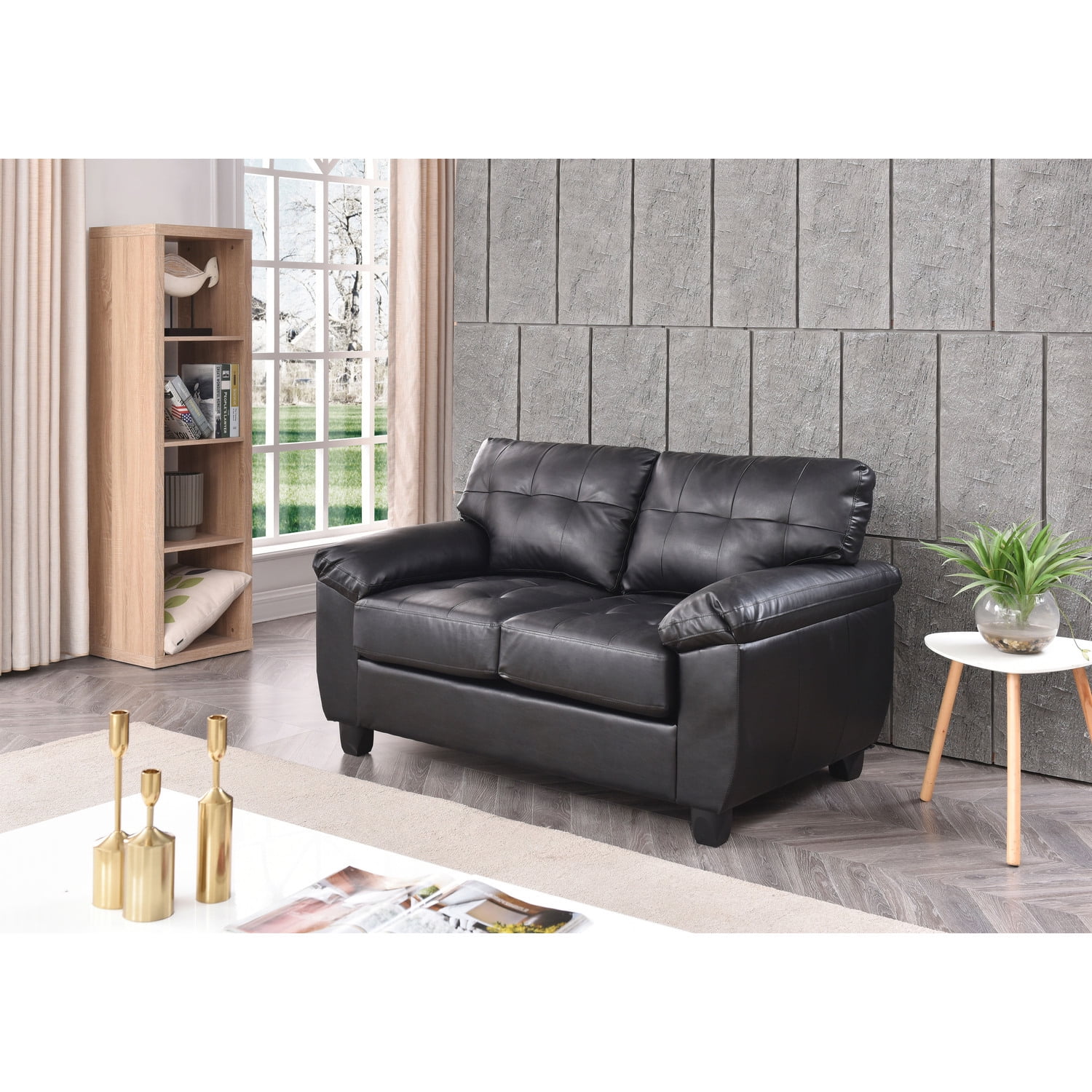 HomeStock Naturally Nice 33" D x 57" W x 35" H Faux Leather Tufted ...