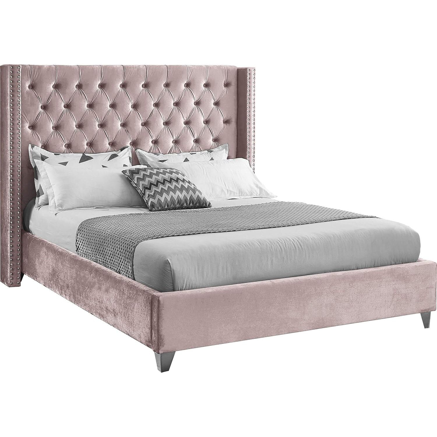 Homestock Gothic Grace Modern Contemporary Velvet Upholstered Bed with ...