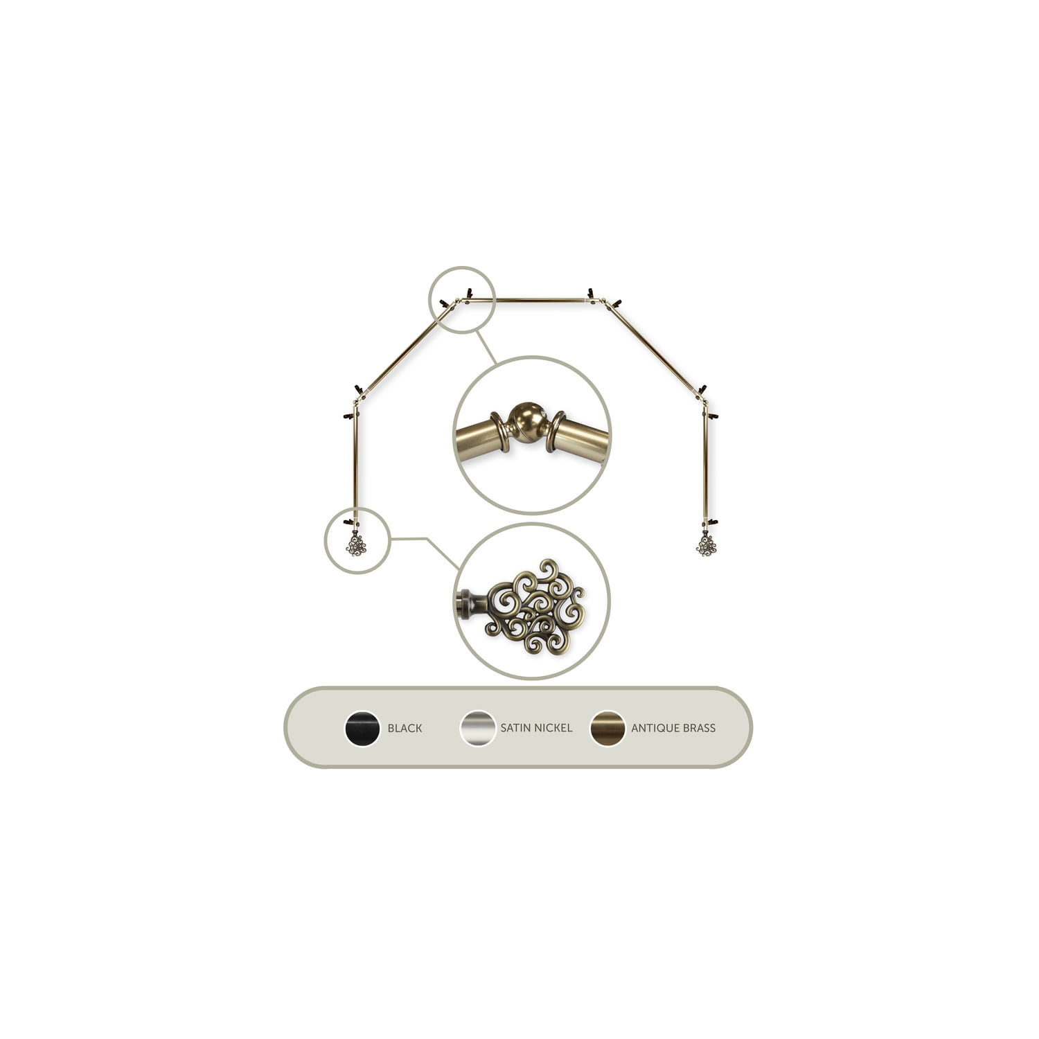 Homestock Old World Charm 13/16 Inch 5 Sided Bay Window Single Curtain ...