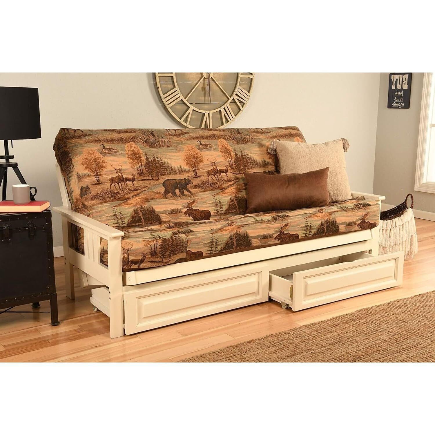 Homestock Timeless Tradition Full Size Futon Frame Set in Antique White ...