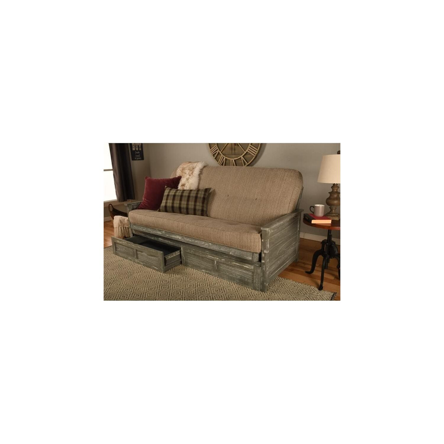 Homestock Old World Charm Weathered Gray Finish Futon Frame Set with ...