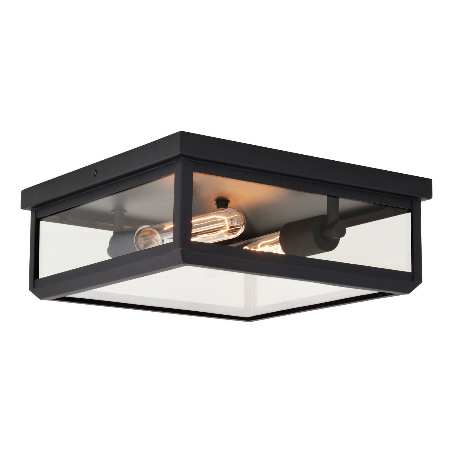 Outdoor Ceiling Light Black Square Flush Mount Clear Glass Exterior ...