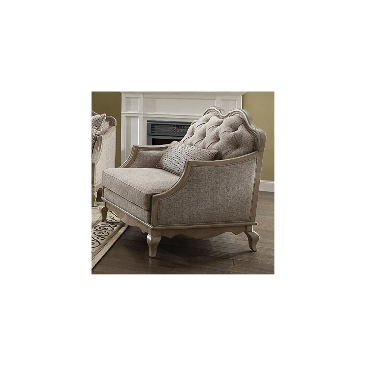 Homestock Renaissance Rhapsody Chair W/1 Pillow, Beige Fabric & Antique ...