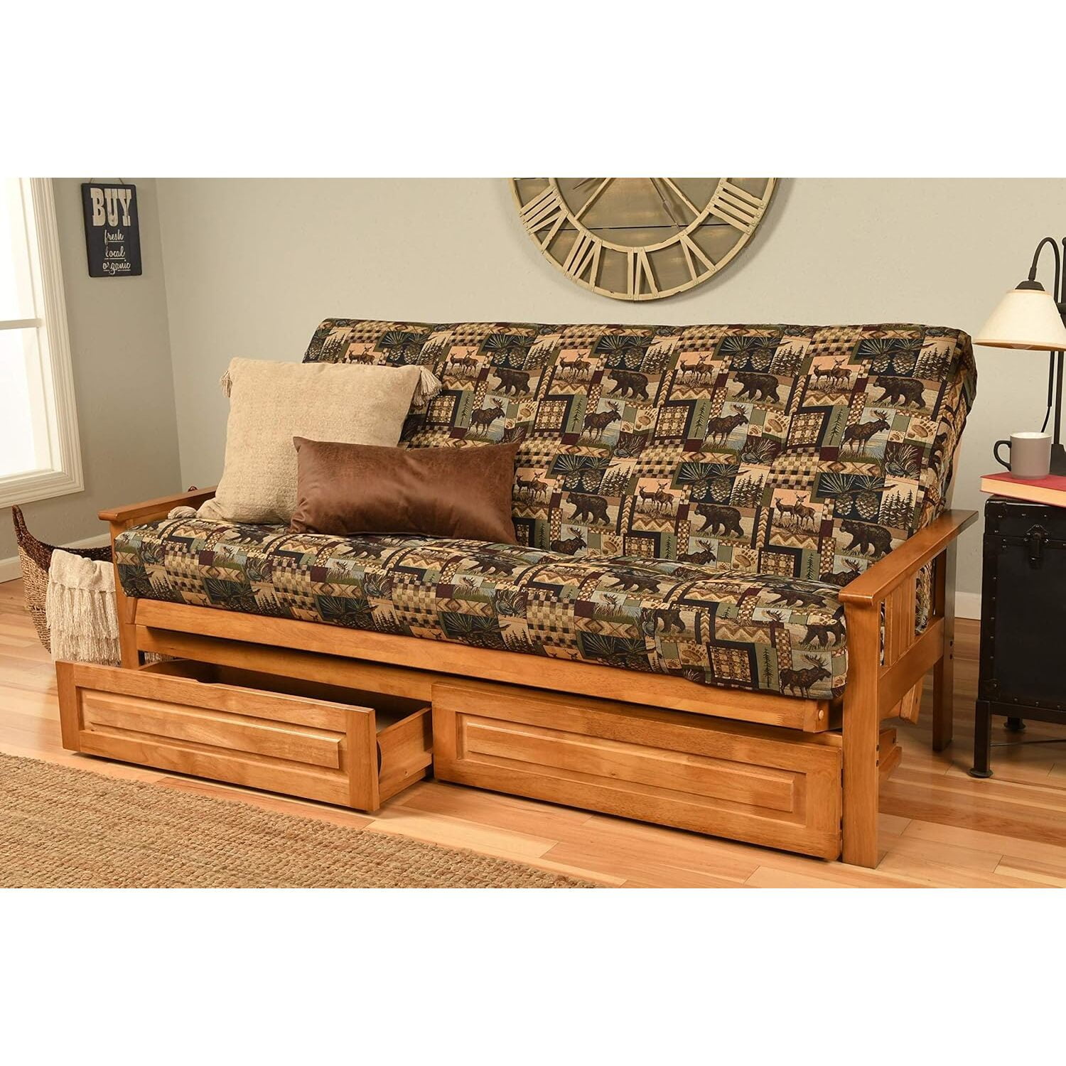 Homestock Handmade Home Butternut Finish Futon Frame Set with Mattress ...