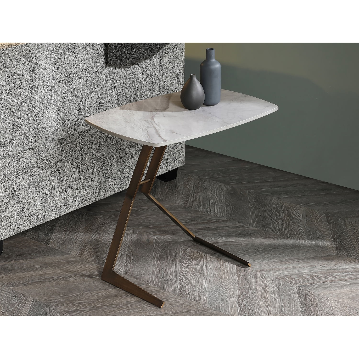 Renaissance Romance Side Table - Grey Ceramic Top & Bronze Metal Base ...