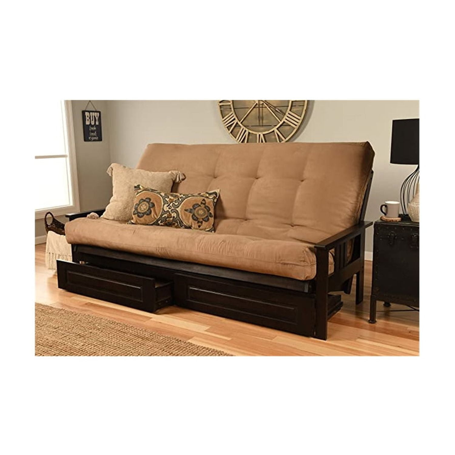 Homestock Modern Minimalism Wooden Futon Frame Set in Espresso Finish ...