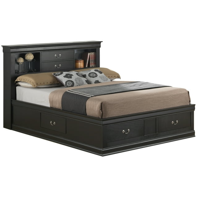 Homestock Retro Relaxation Queen Storage Bed , Black - Walmart.com