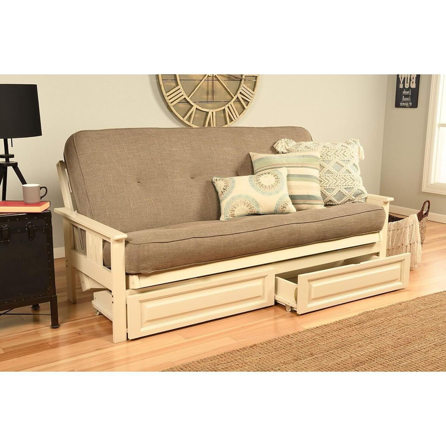 Homestock Retro Renaissance Full Futon Frame with Storage Drawers ...