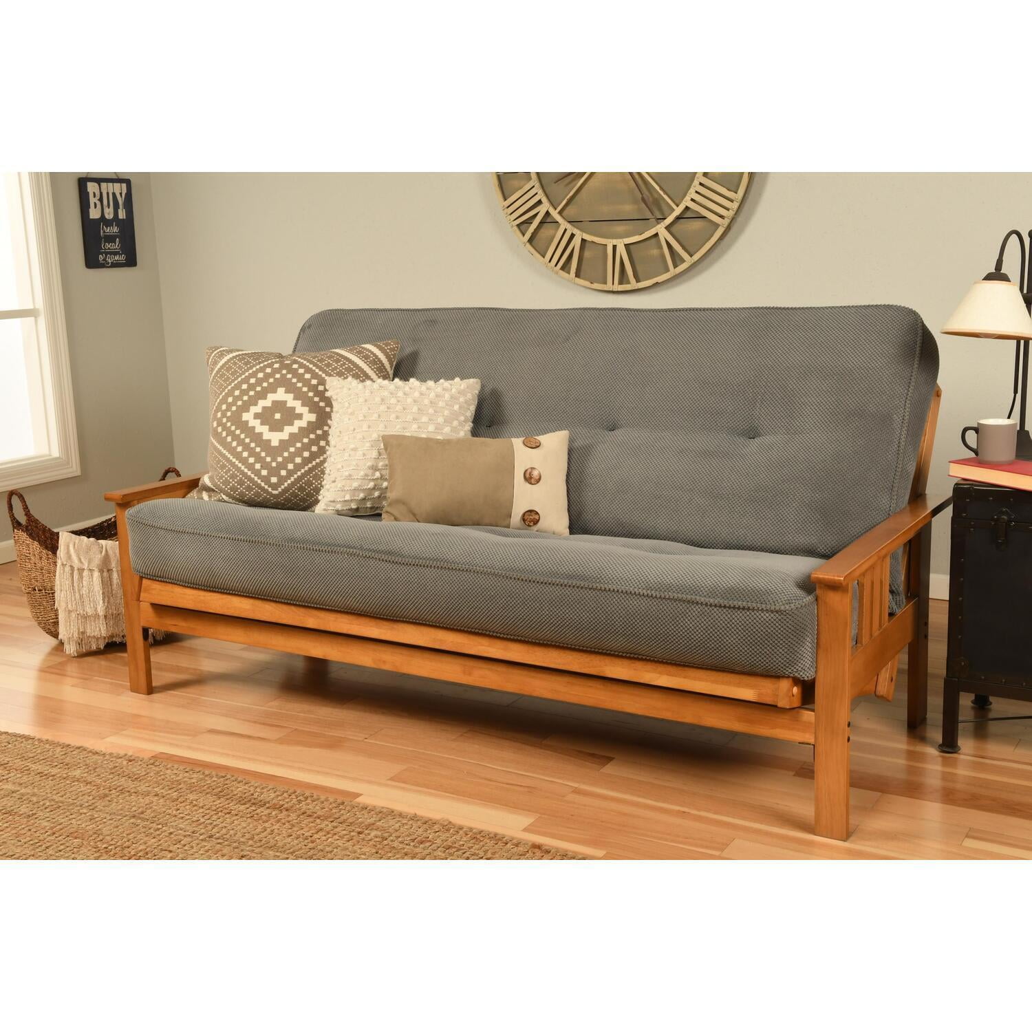 Homestock Handmade Home Butternut Finish Futon Frame Set with Mattress ...