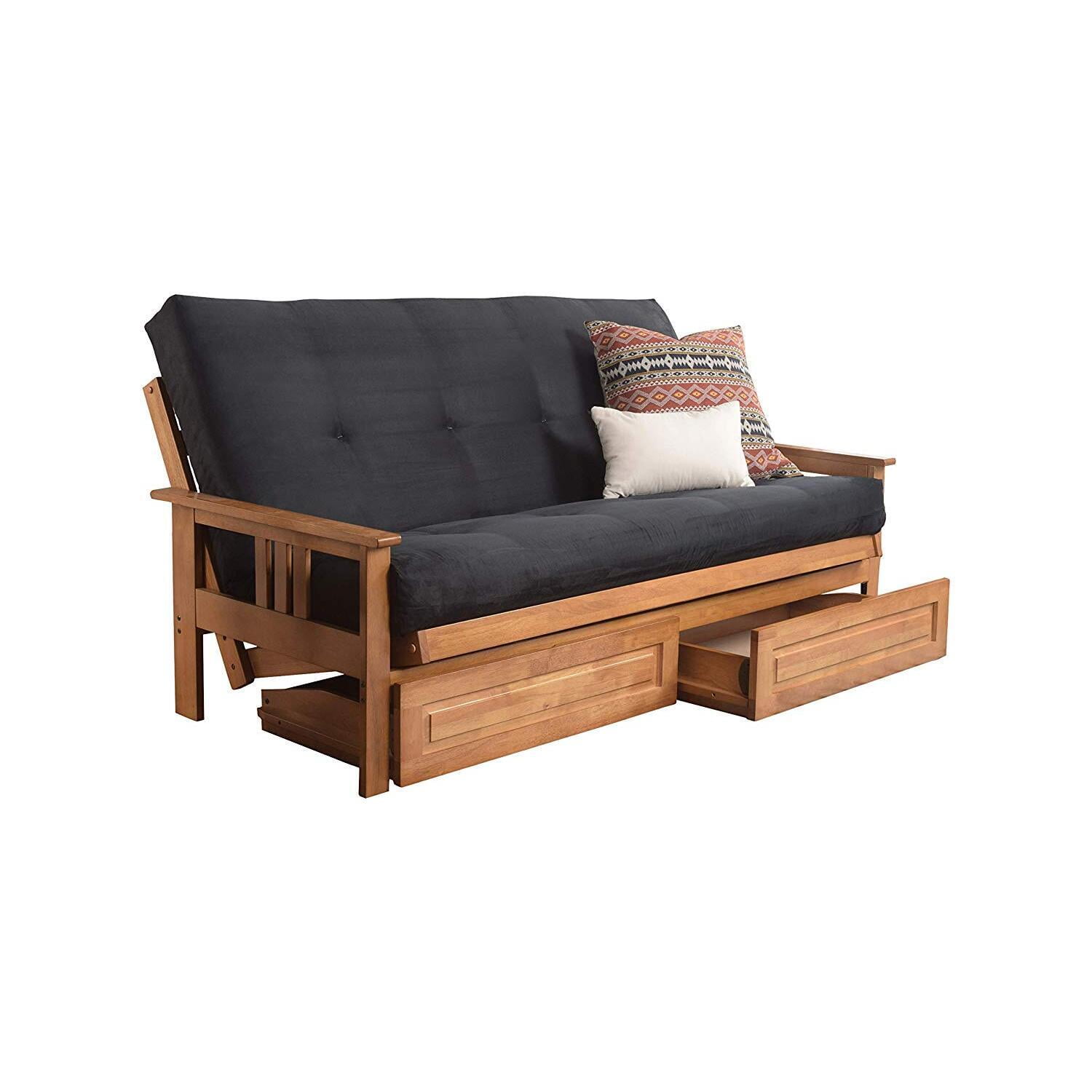 Homestock Handmade Home Butternut Finish Futon Frame Set with Mattress ...