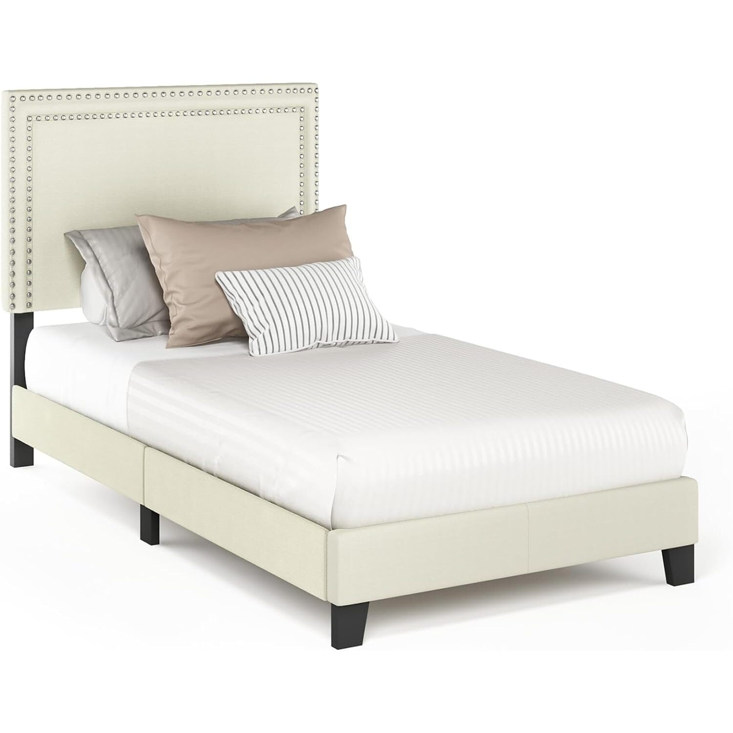 Homestock Rustic Ranch Button Tufted Bed Frame In Linen With 12 Piece ...