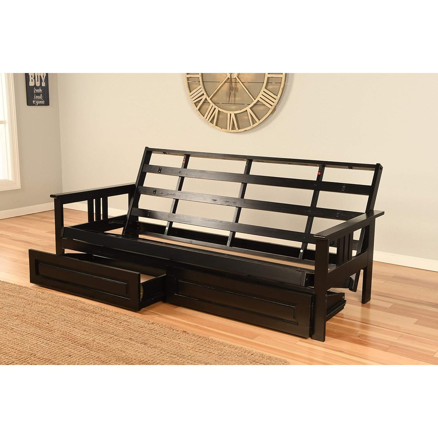 Homestock Rustic Ranch Futon Frame/Black Finish/Storage Drawers ...