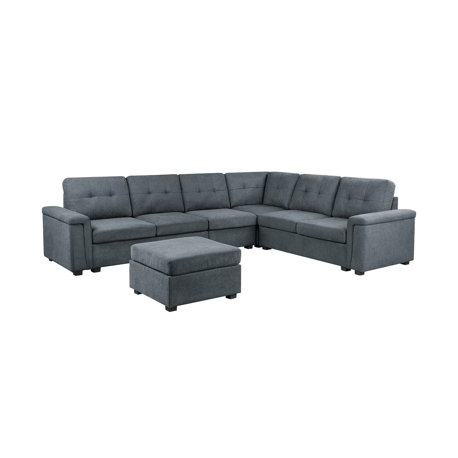 Homestock Rustic Ranch Gray Woven Fabric 7-Seater Sectional Sofa with ...