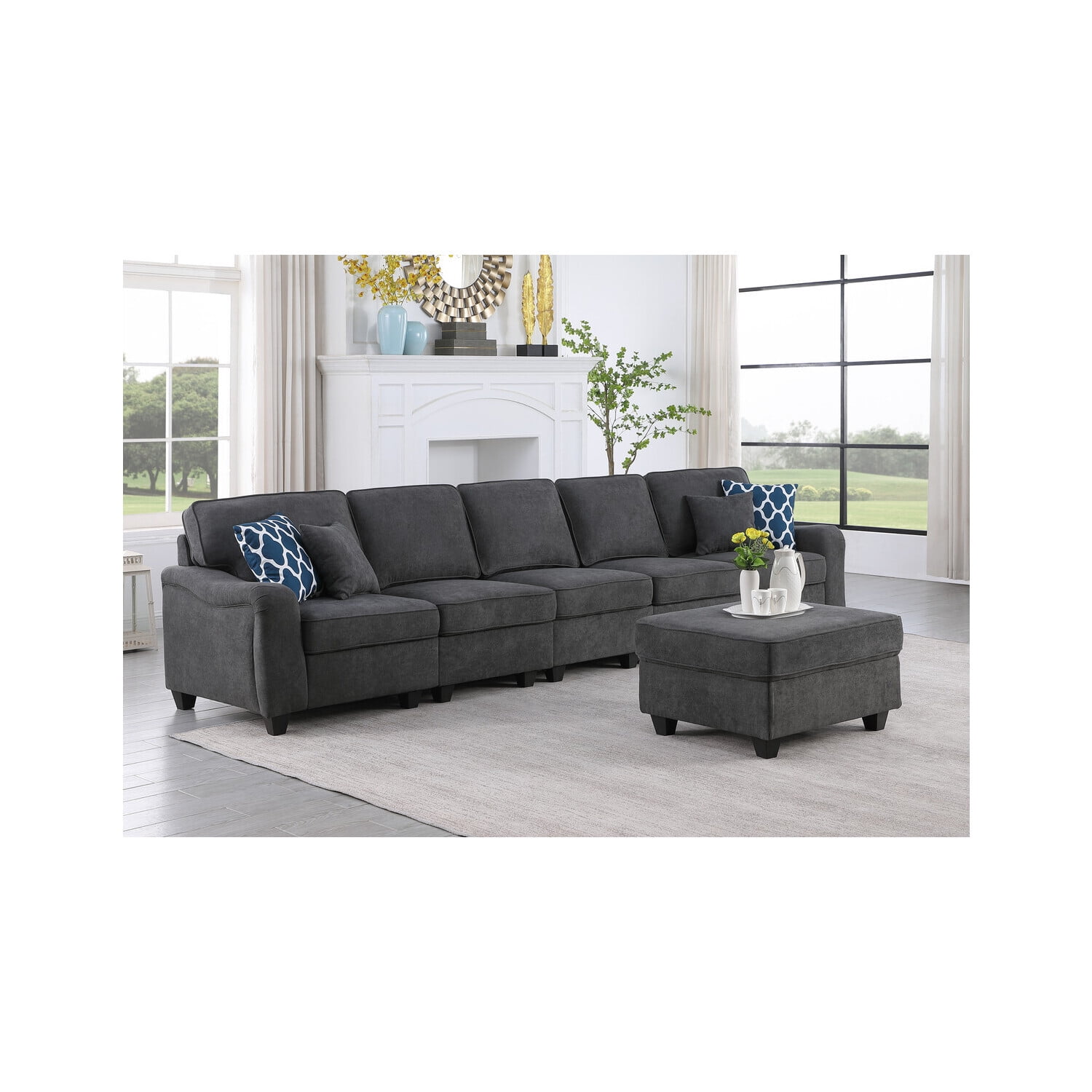 HomeStock Rustic Recluse Dark Gray Woven 6 Seater Sofa and Ottoman - 34 ...