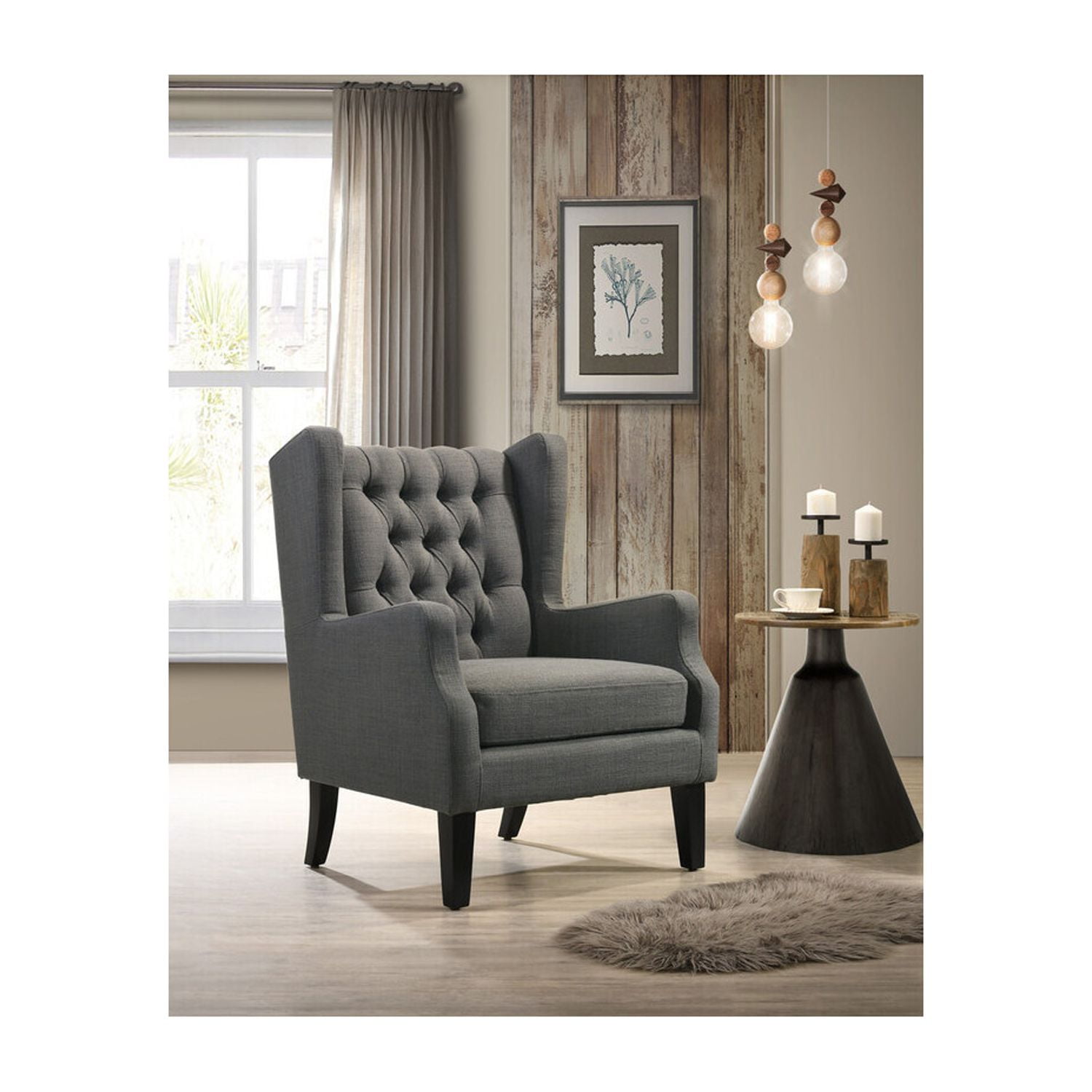 Homestock Rustic Recluse Gray Linen Button Tufted Wingback Chair ...
