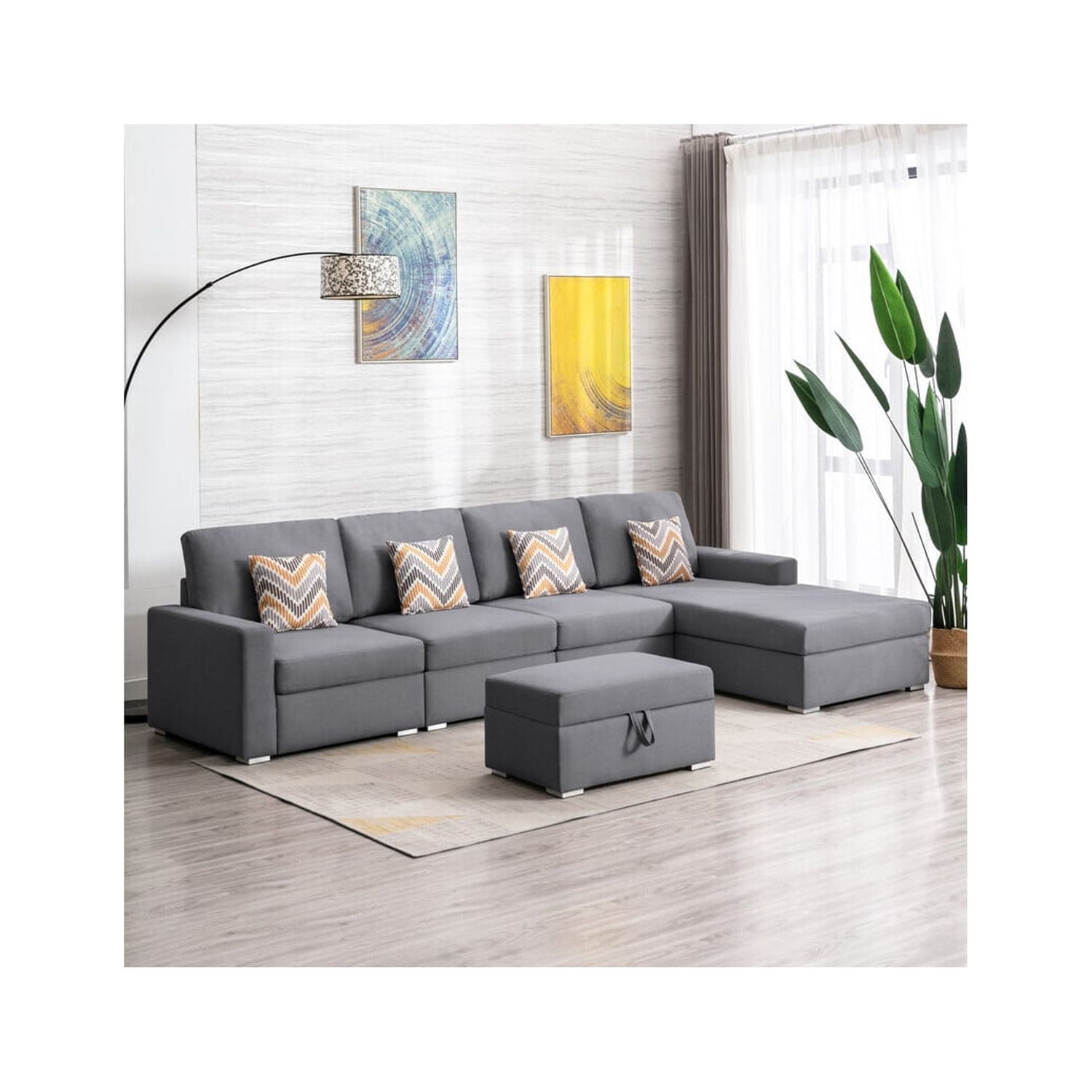 Homestock Rustic Refinement Linen Fabric 5Pc Reversible Sofa Chaise ...