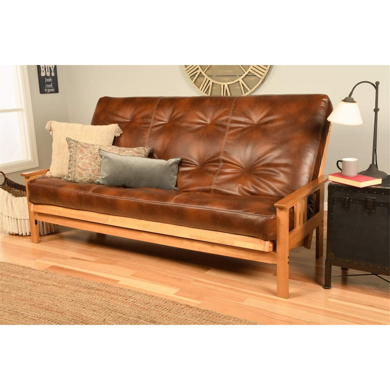 Homestock Rustic Retreat Futon Frame Queen-Butternut Finish-Oregon ...