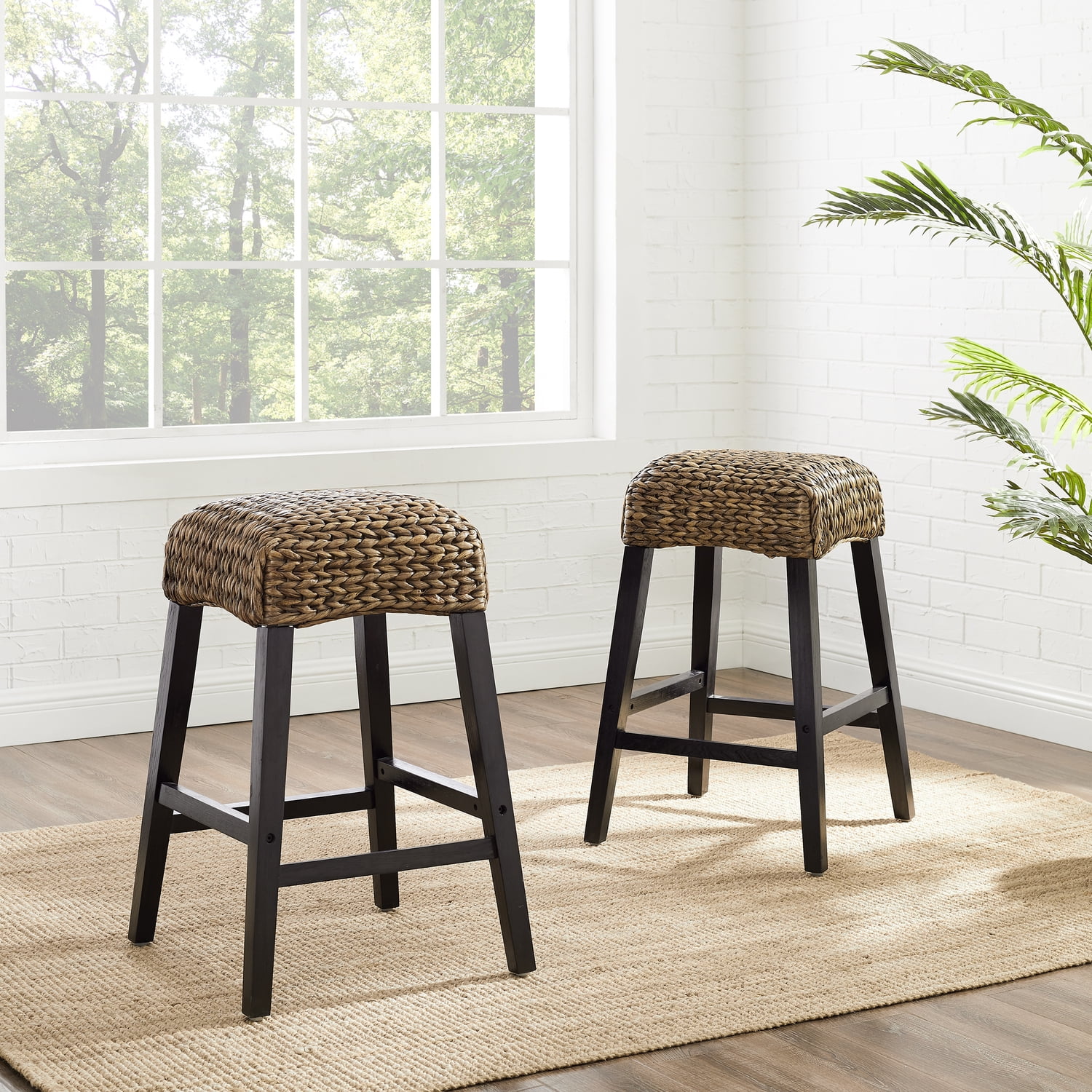 Homestock Rustic Revival 2Pc Backless Counter Stool Set Seagrass ...