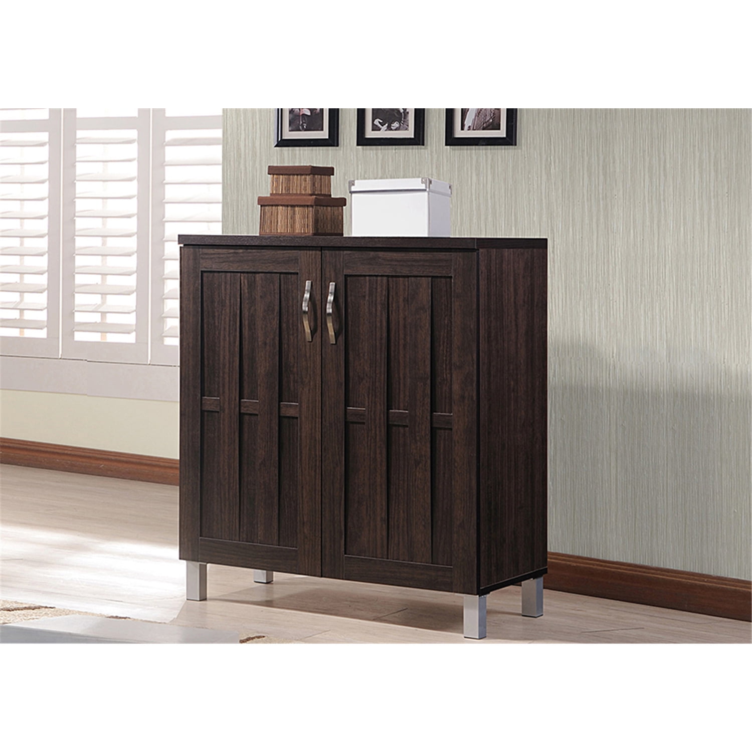 Homestock Rustic Revival 35.1-Inch High 2-Shelf Storage Cabinet, Dark Brown, 15.75"D X 31.5"W X ...