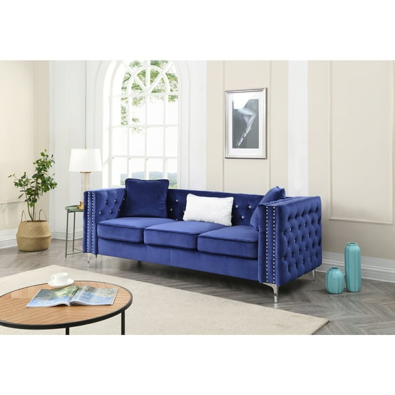 Rustic Sofa with Velvet Upholstery & Chrome Legs - Comfortable Living ...